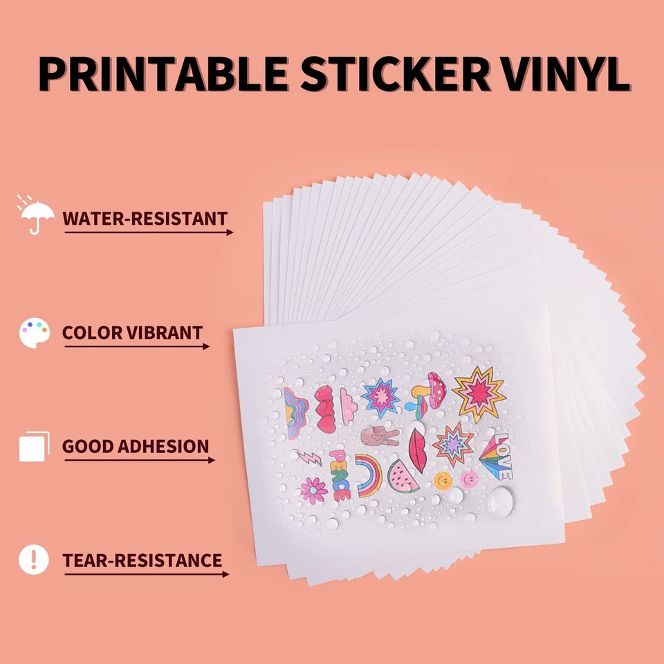 HTVRONT Printable Vinyl Sticker Paper -70 Sheets Glossy Sticker Paper ...