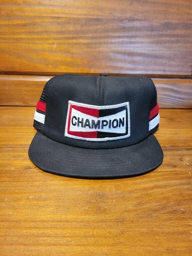Vintage Champion Spark Plugs Trucker Hat Snap Back Black Mesh Stripes ...