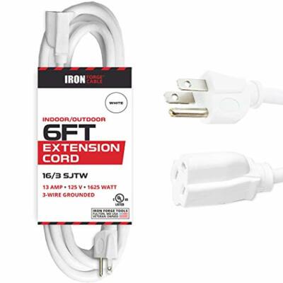 6 Ft White Extension Cord - 16/3 Durable Electrical Cable 6039154287665 ...