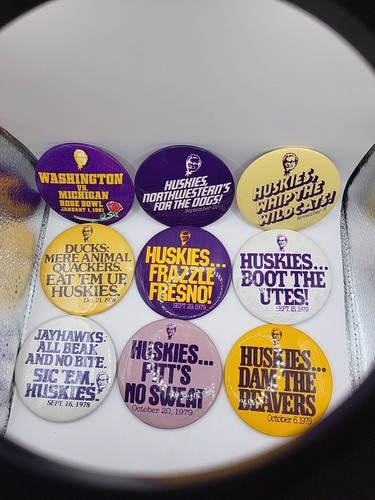 LOT of 9 UW Huskies Homecoming Pinback Buttons KFC Rose Bowl Washington ...