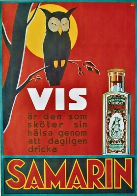 Original vintage poster SAMARIN FRUITSALT HEALTH CARE OWL c.1935 | eBay UK