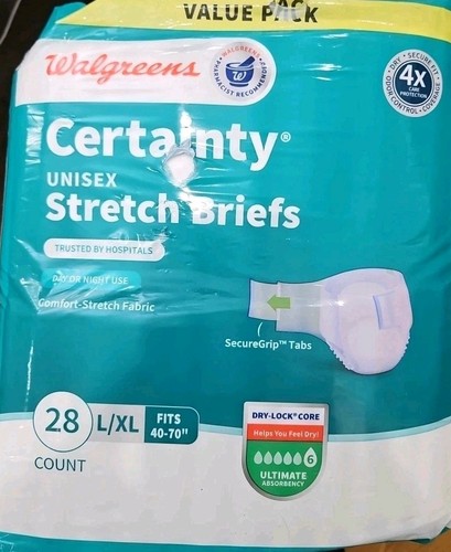 Walgreens Certainty Unisex Stretch Briefs 28Count L/XL Fits 40-70 ...