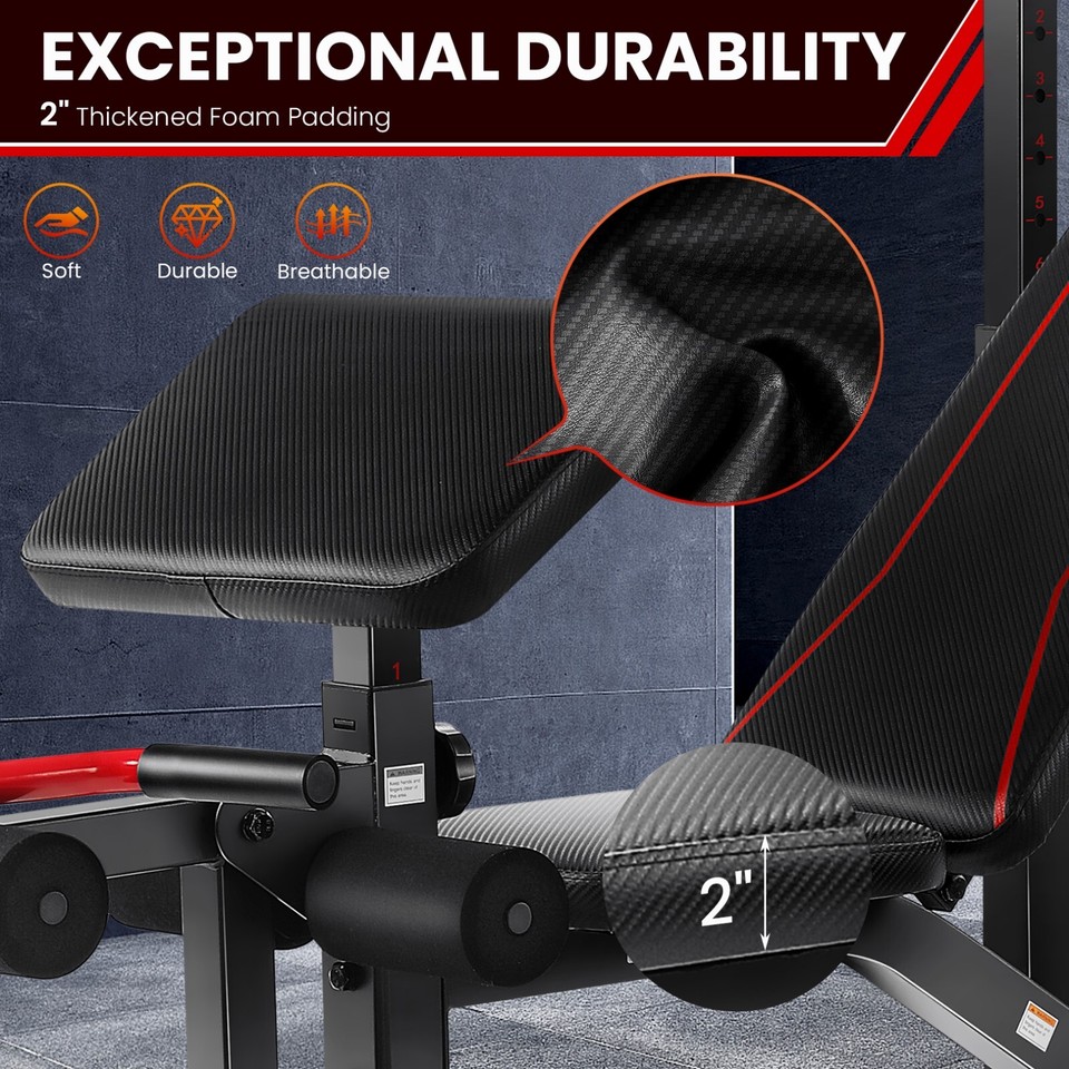 Adjustable 900LBS Olympic Weight Bench Set with Barbell Rack &Preacher ...