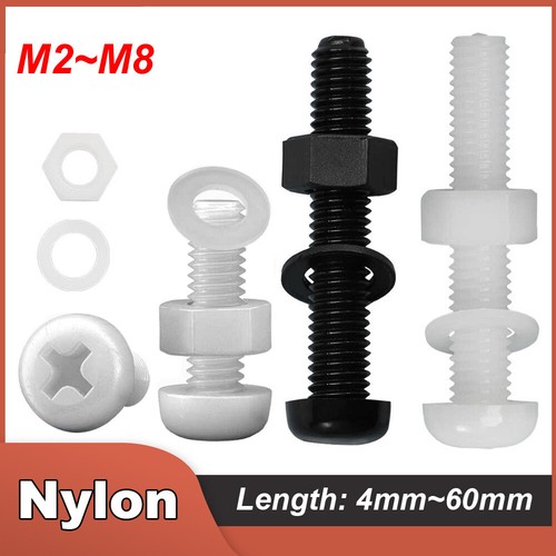 M2 ~ M8 Nylon Plastic Phillips Pan Head Machine Screws Bolts Washer Hex ...