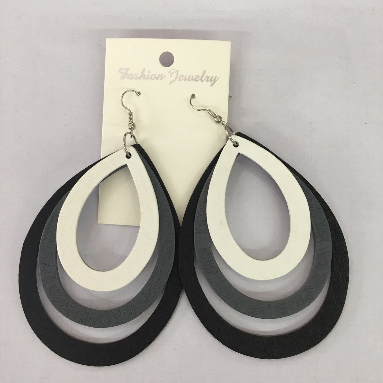 2Pairs Colored 3 Layers Hollowed Wood Dangle Teardrop Earrings Jewelry ...