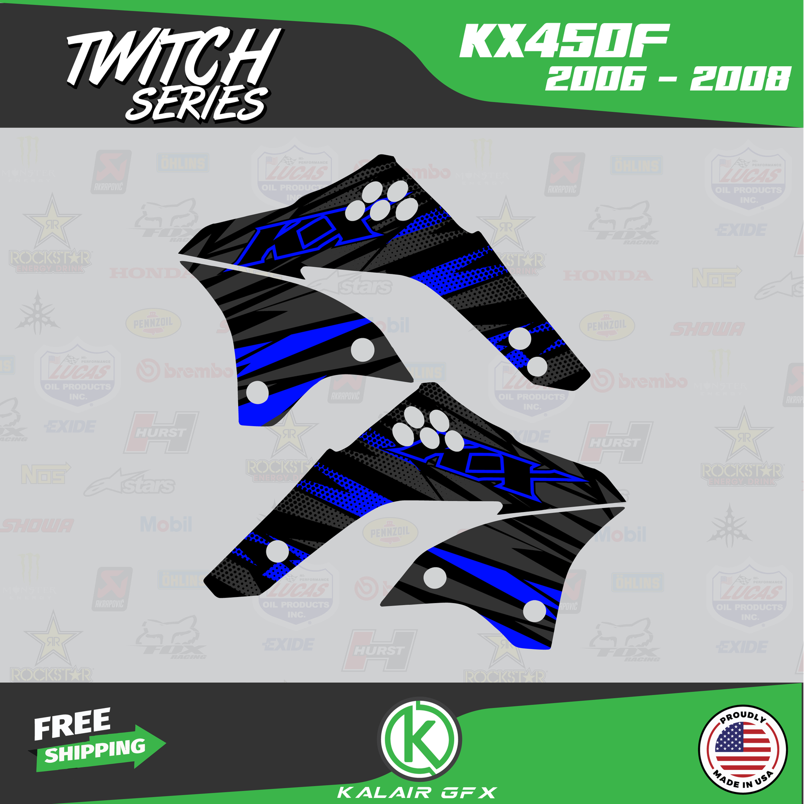 Graphics Kit for Kawasaki KX450F (2006-2008) twitch - BLUE | eBay