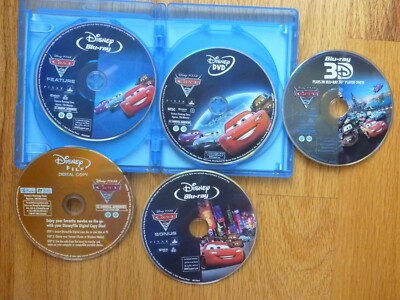 CARS 2 5-Disc Blu-ray 2D + Blu-ray 3D + DVD + Bonus Disney Pixar ...
