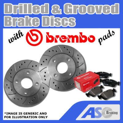 Drilled & Grooved 5 Stud 296mm Solid Brake Discs D_G_2295 with Brembo Pads | eBay UK