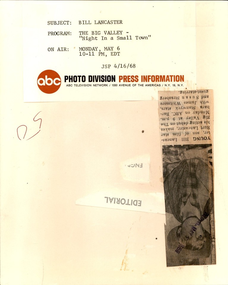 LG991 1968 Original ABC Photo YOUNG BILL LANCASTER ACTING DEBUT IN BIG ...