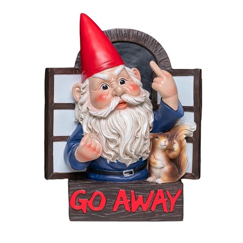 Go Away Rude Middle Finger Gnome Garden Statue Whimsical Grumpy Fantasy ...