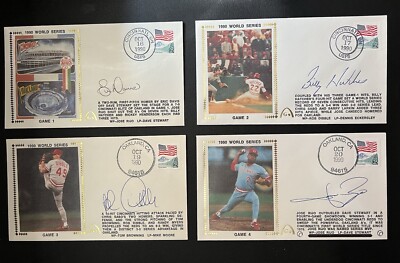 1990 WS Reds A's Signed By Davis Hatcher Dibble Rijo Gateway Cachet Set ...