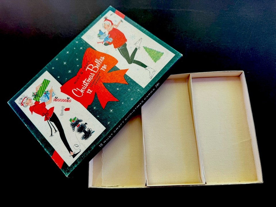 1 Rust Craft EMPTY BOX, Once Held 12 VTG MCM Xmas Greeting Cards "Xmas ...