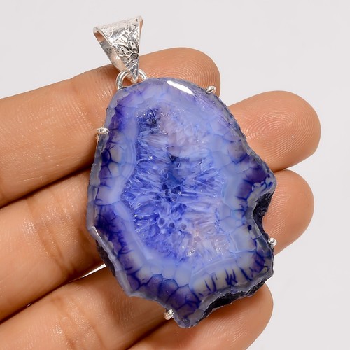 Natural Blue Solar Quartz Gemstone 925 Silver Handmade Pendant 2.1" ARP ...