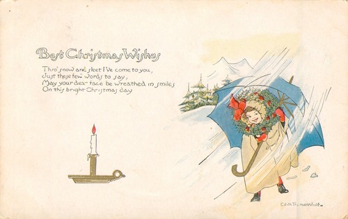 CHRISTMAS Antique 1916 POSTCARD Edith Truman Woolf ARTIST Pretty Girl ...
