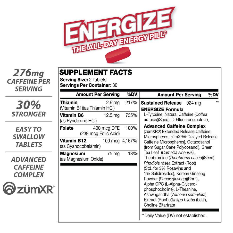 ENERGIZE Extra Strength America's #1 Selling All-Day Energy Pill - 60 ...