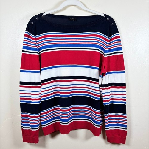 Talbots Lightweight Boat Neck Sweater Red White Blue Striped Nautical ...