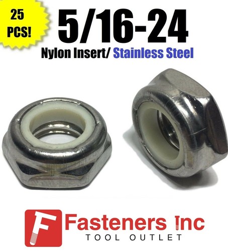 Qty 25 5/16-24 Hex Jam Nylon Insert Lock Nylock Stainless Steel Half ...