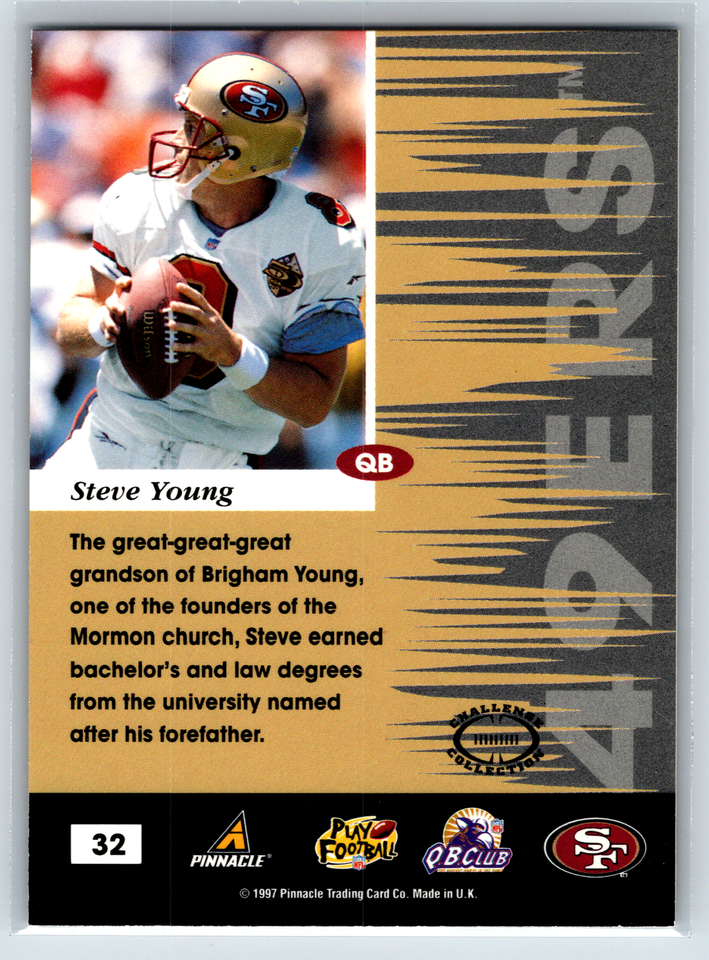 Steve Young 1997 Pinnacle Inscriptions Challenge Collection TNL #32 ...