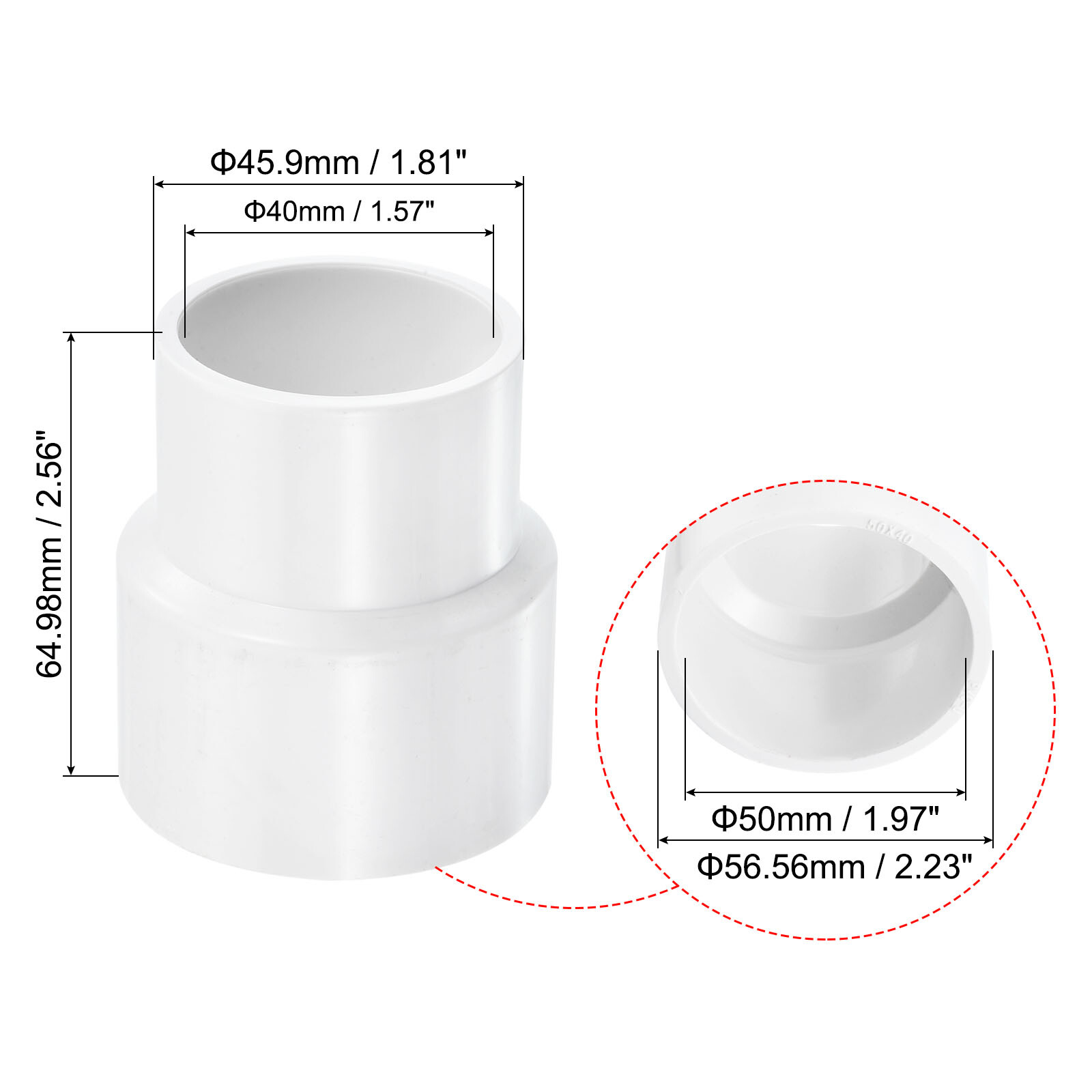 3pcs 50x40mm ID PVC Reducer Pipe Fitting Straight Adapter Connector ...