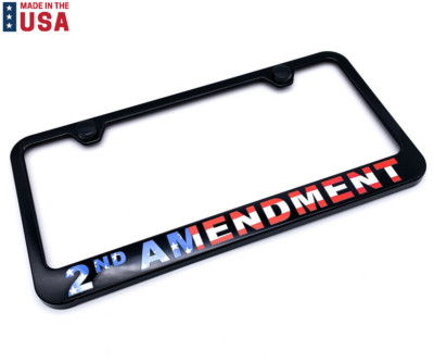 Black Plastic License Plate Frame w/ American Flag "2nd Amendment ...