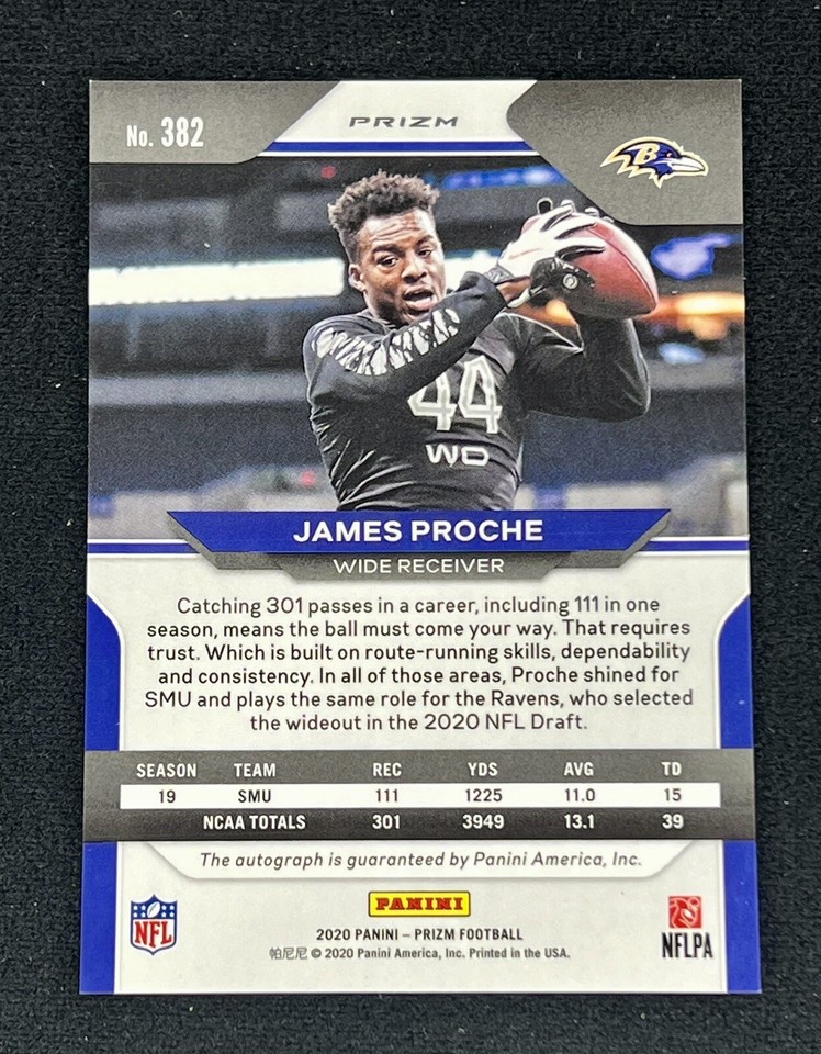 2020 Panini Prizm James Proche Green Pulsar Prizm RC Rookie Auto #382 ...