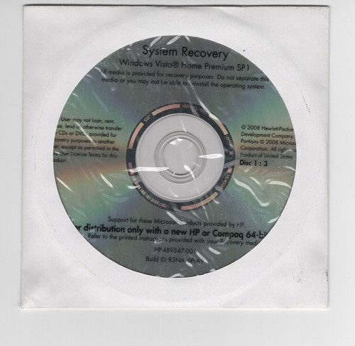 HP489347-001 Restore Recovery Discs Vista SP1 + Factory Drivers HP ...