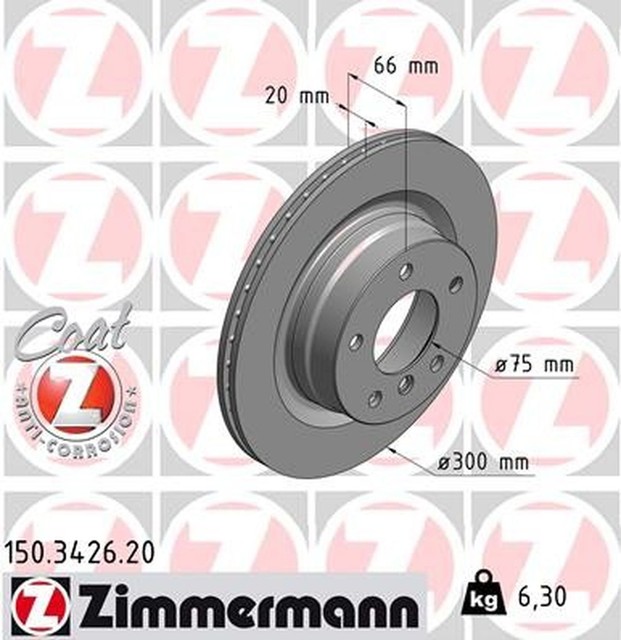 ZIMMERMANN Disc Brake Rotor - Rear (300mm) 150342620 BMW 34216855007 ...
