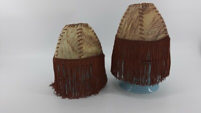 Set 2 Antique Rawhide Lampshade Fringe Country Western Americana Decor ...
