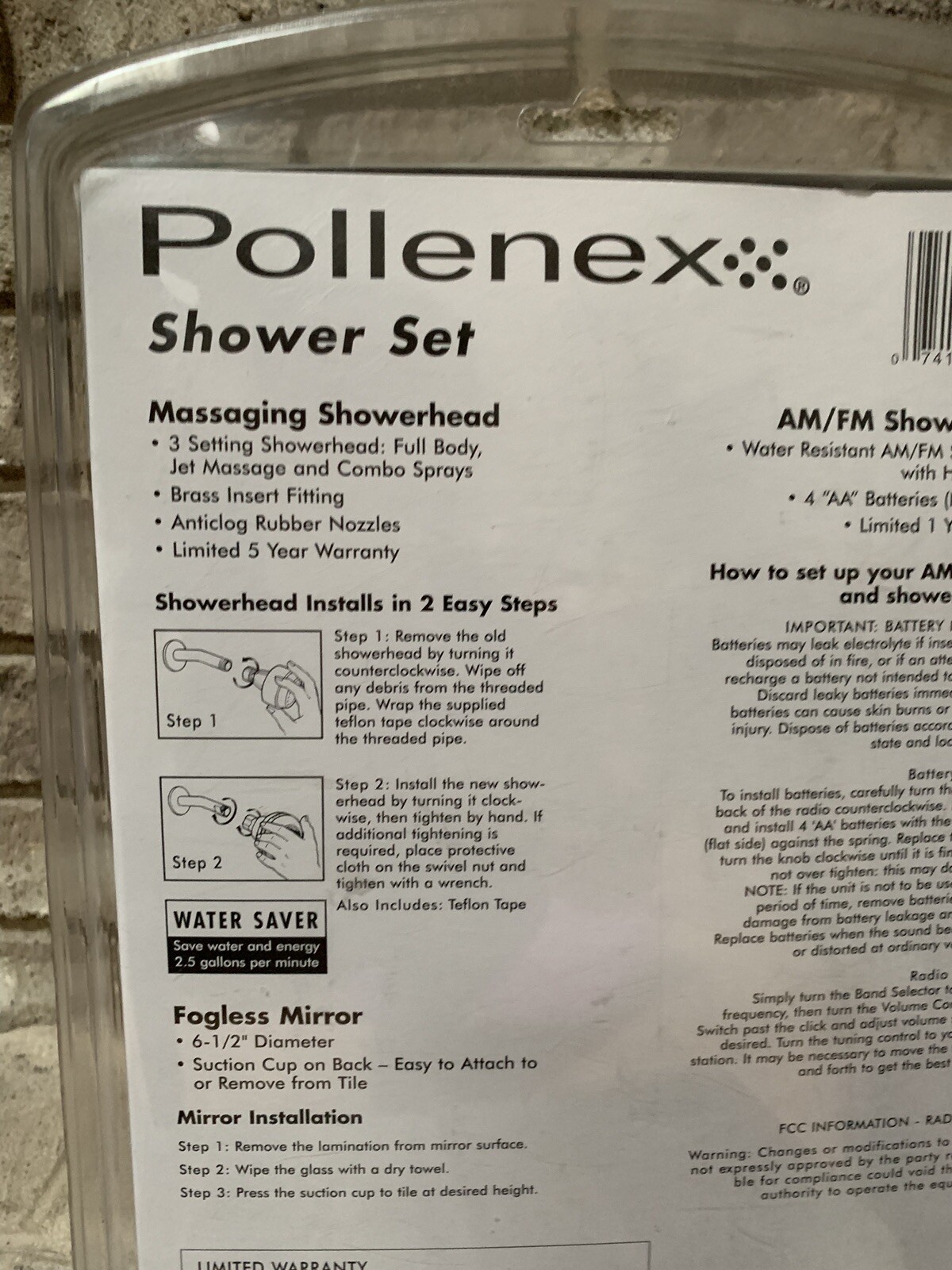 Pollenex Shower Set Shower Radio NEW Massaging Showerhead Mirror Spa ...