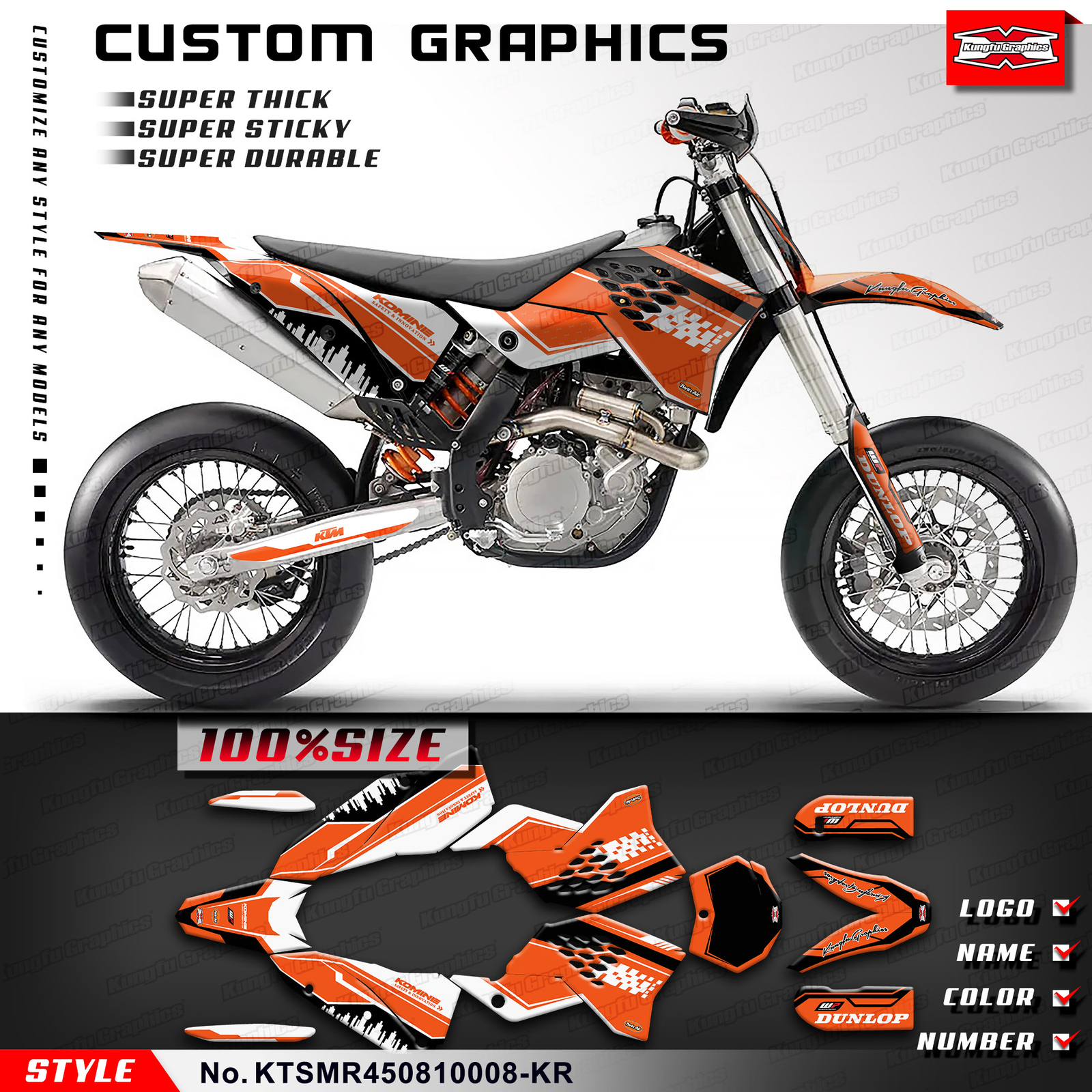 MX Full Custom Vinyl Stickers Decals Graphics Kit for SMR 450 2008 2009 ...
