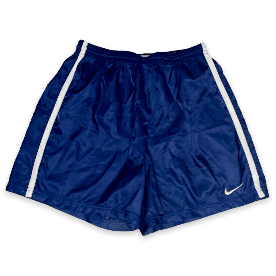 Super Rare Vintage 90s Nike Satin Nylon Soccer Shorts Silky Blue White ...