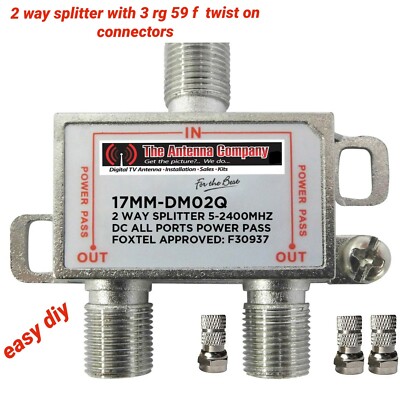 tv antenna splitter industry standard quality 2 way f type INC 3 X RG59 ...