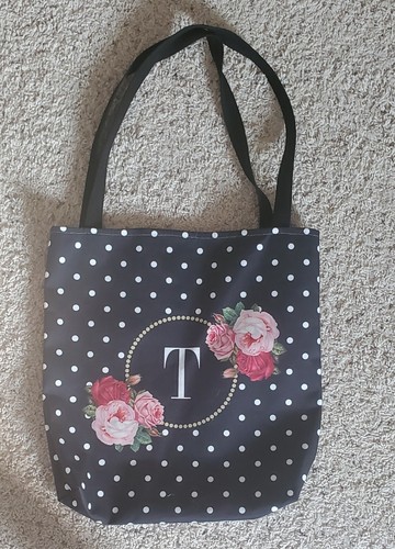 Black Letter T, Roses, Polka Dot Tote Bag | eBay