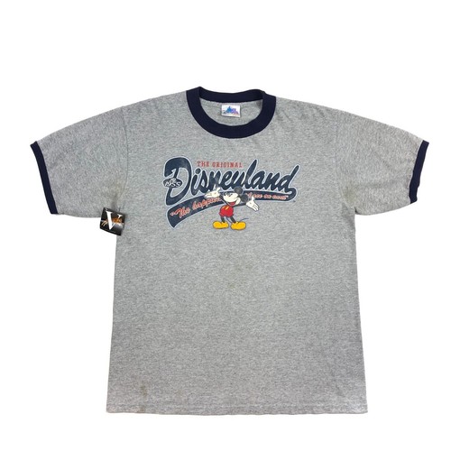 Disneyland Script Spellout Ringer Tee T shirt Gray Navy Size Large L ...