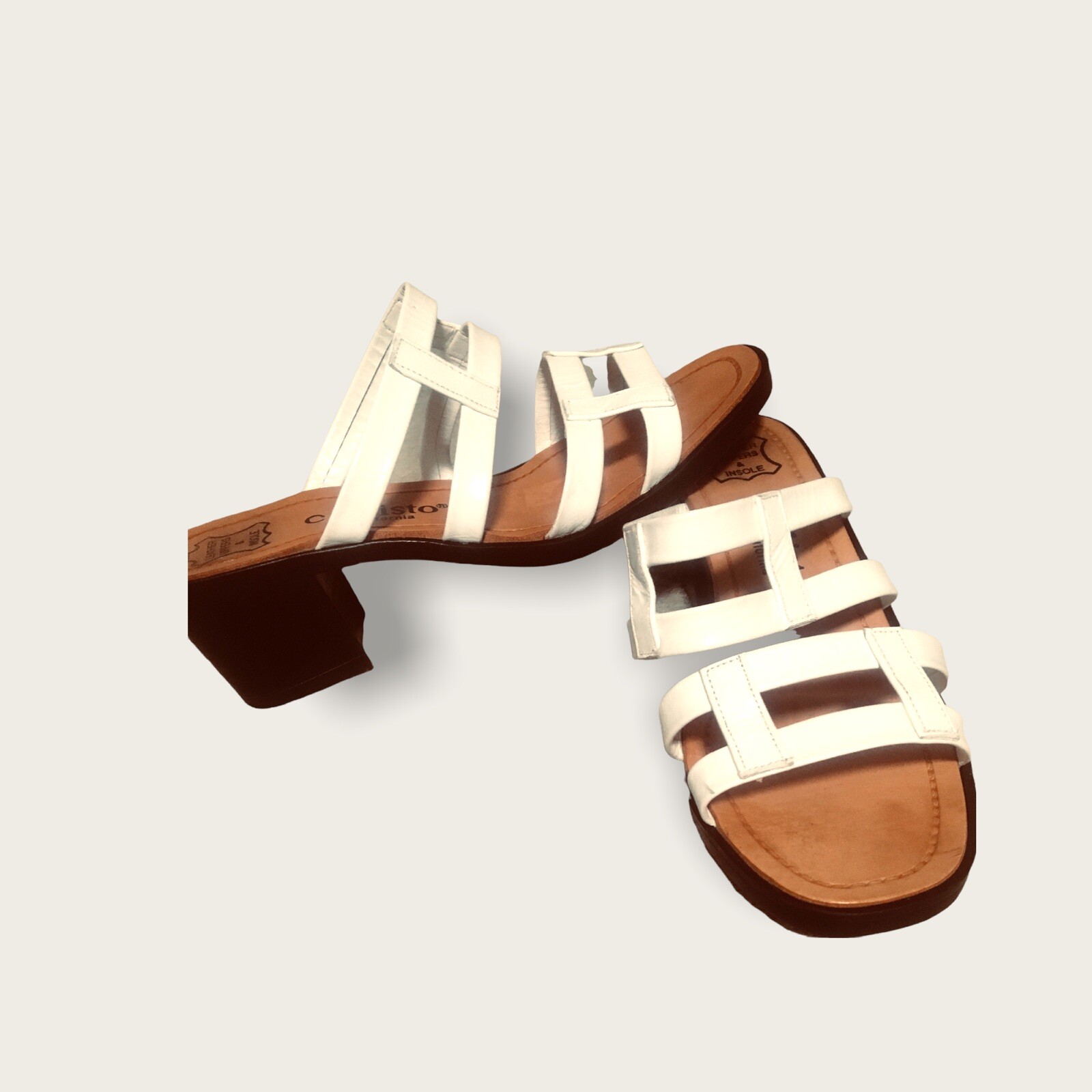 Callisto Of California WhIte Block Heel Mules Sandals Strappy Shoes ...