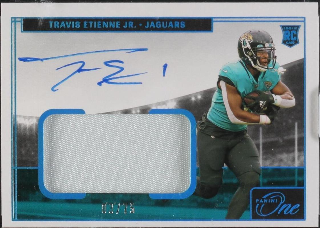 2021 Panini One - Rookie Patch Autograph Travis Etienne #14 Blue /75 ...