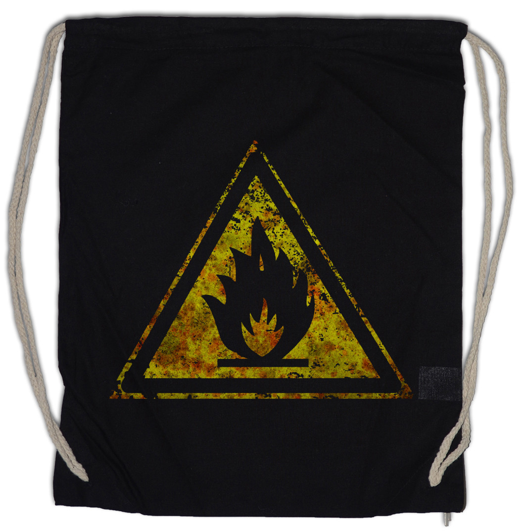 CAUTION FLAMMABLE VINTAGE LOGO SIGN Drawstring Bag Fire Danger ...