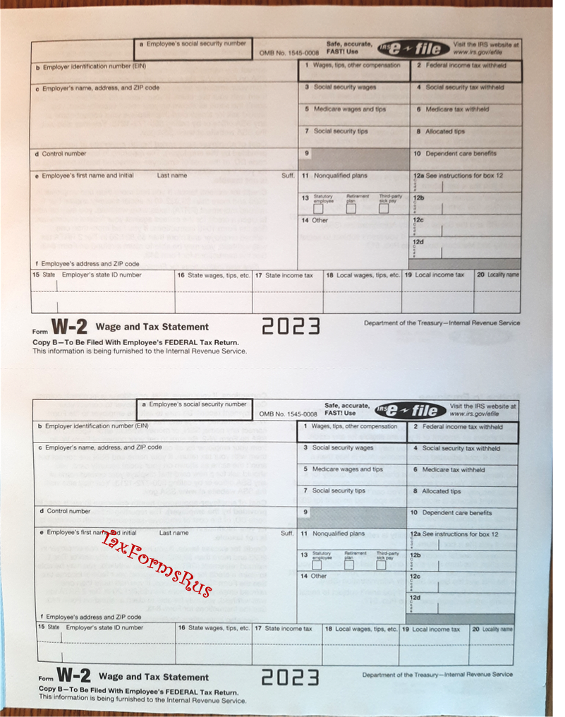 2023 IRS Tax Forms W-2 Wage Stmts for 4 employees NON-Carbonless +(1 ...