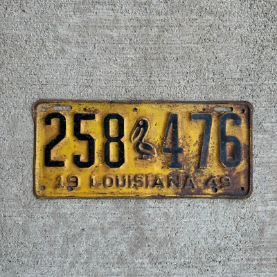 1949 Louisiana License Plate 258 476 Vintage Pelican Iconic Graphic ...