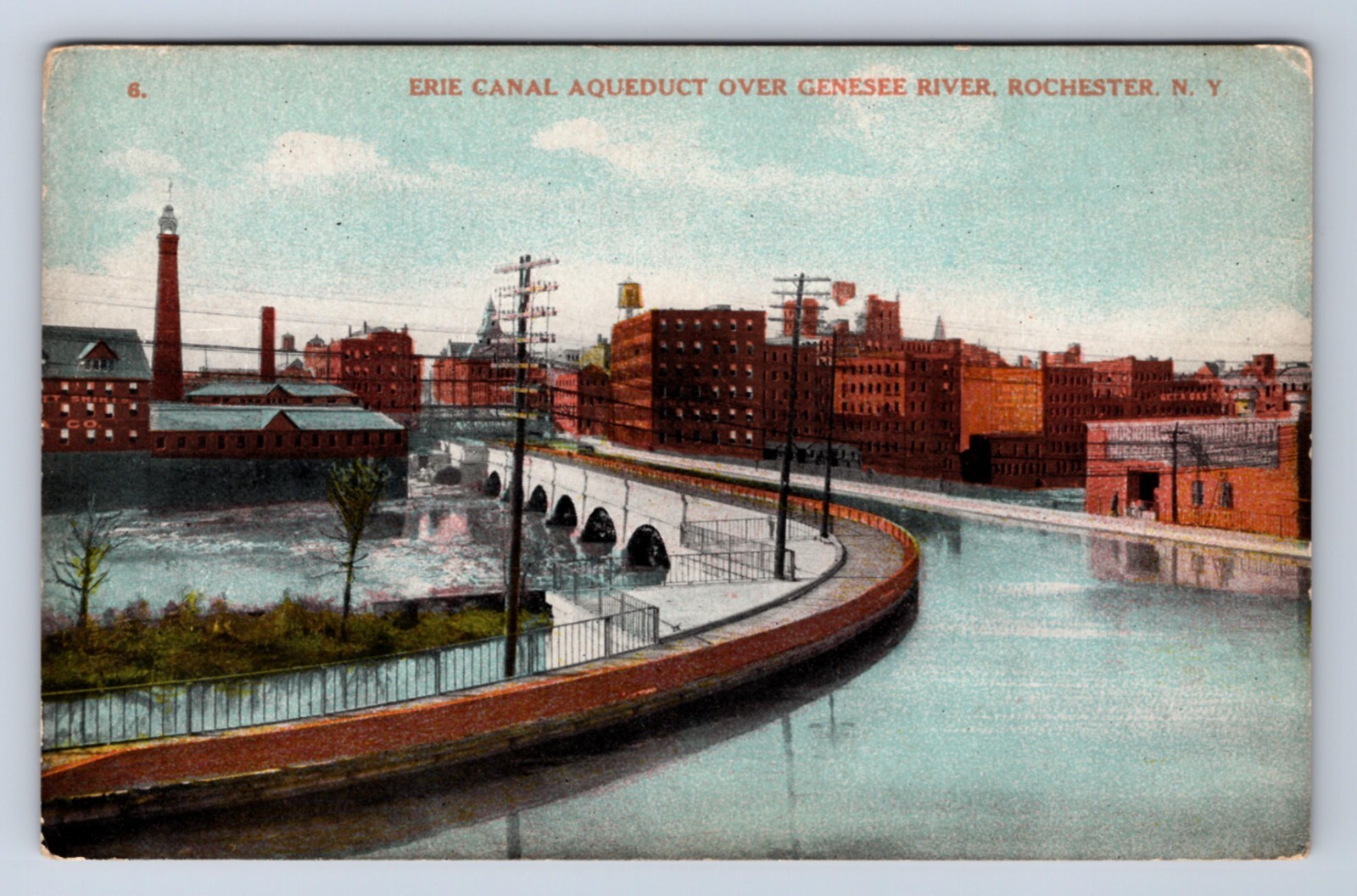 VINTAGE ERIE CANAL AQUEDUCT OVER GENESEE RIVER ROCHESTER NY POSTCARD BG ...