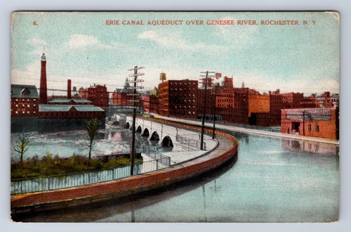 VINTAGE ERIE CANAL AQUEDUCT OVER GENESEE RIVER ROCHESTER NY POSTCARD BG ...