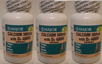 Major Calcium Lime 500mg with D3 400IU Chewable 60 Counts X 3 Packs | eBay