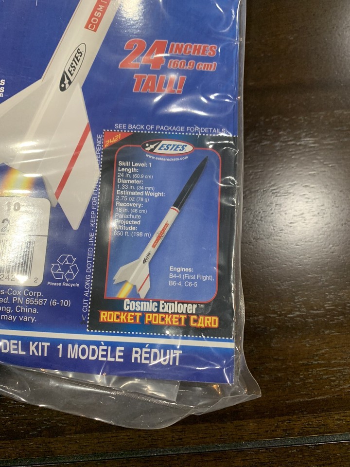 New Estes COSMIC EXPLORER 24" Model Rocket Kit, Level 1, w/ Para. Lot ...