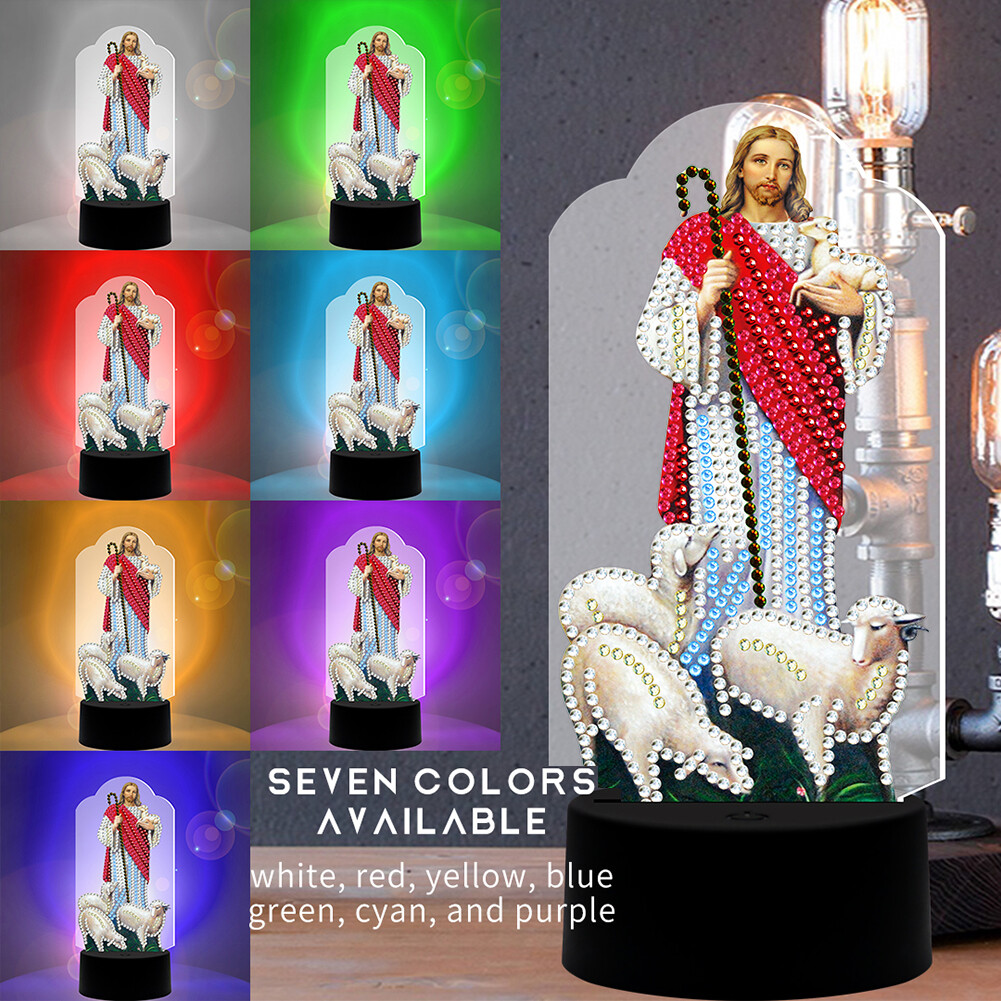 DIY Diamond Painting LED Light Jesus Embroidery Night Lamp Needlework ...