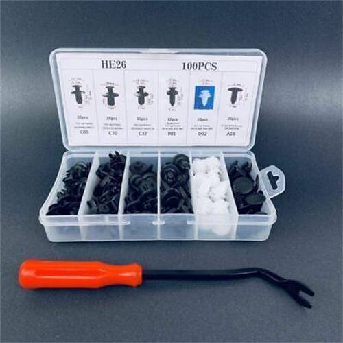 100pc Plastic Rivets Fastener Fender Bumper Push Clips w/ Removal Tool ...