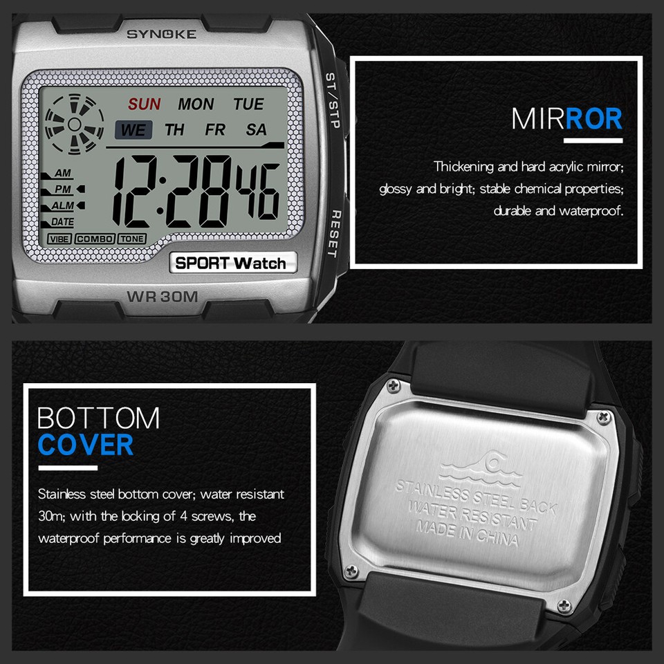 Men's Sports Watch Large Face Digital Waterproof Multifunction ...