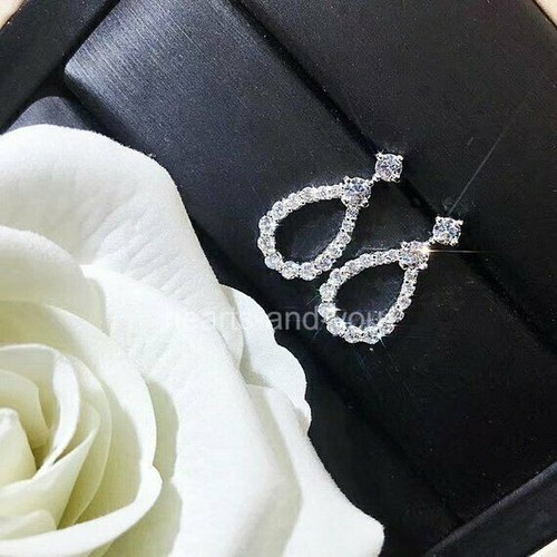 1ct Round Cut Simulated Diamond Solitaire Drop Earrings 14k White Gold ...