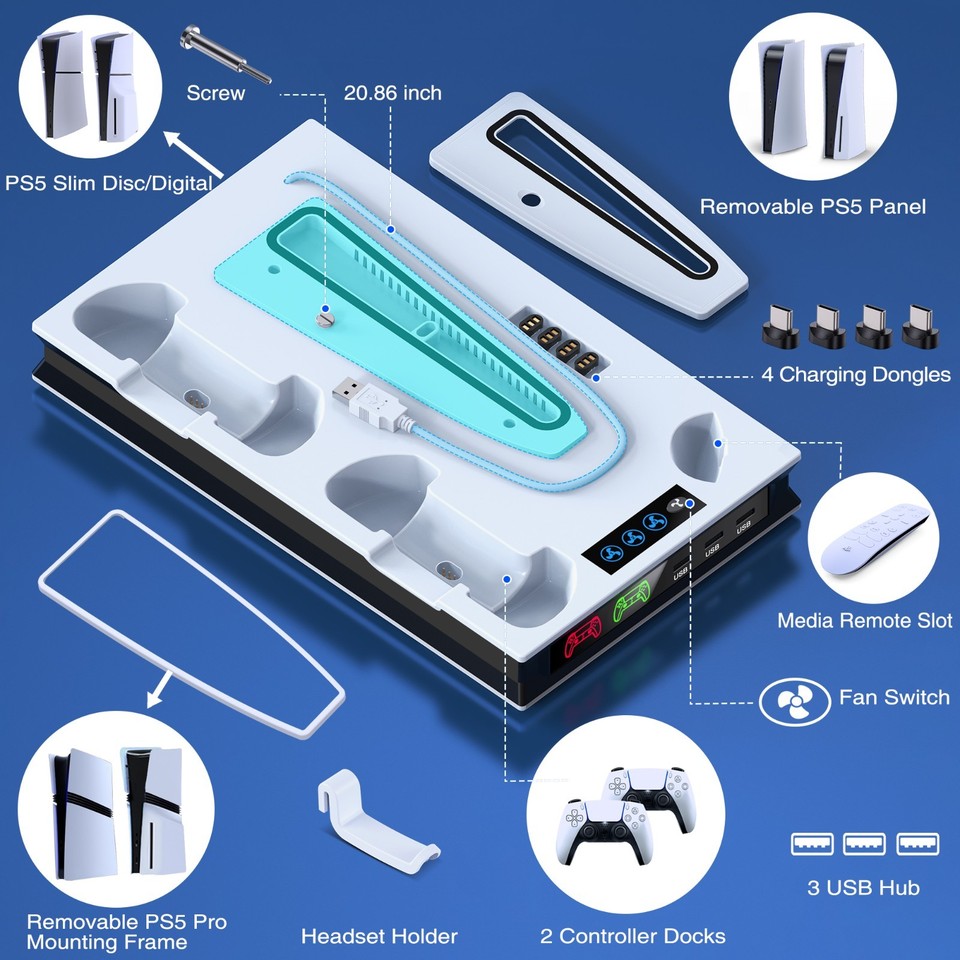 PS5 Pro/Slim/Ps5 Stand and Cooling Station with Controller Charging ...