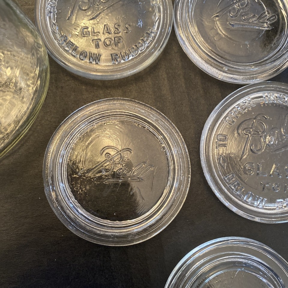 6 Vtg Reg Ball Kerr Clear Glass Lid Inserts W/ Aluminum Rings Mason ...