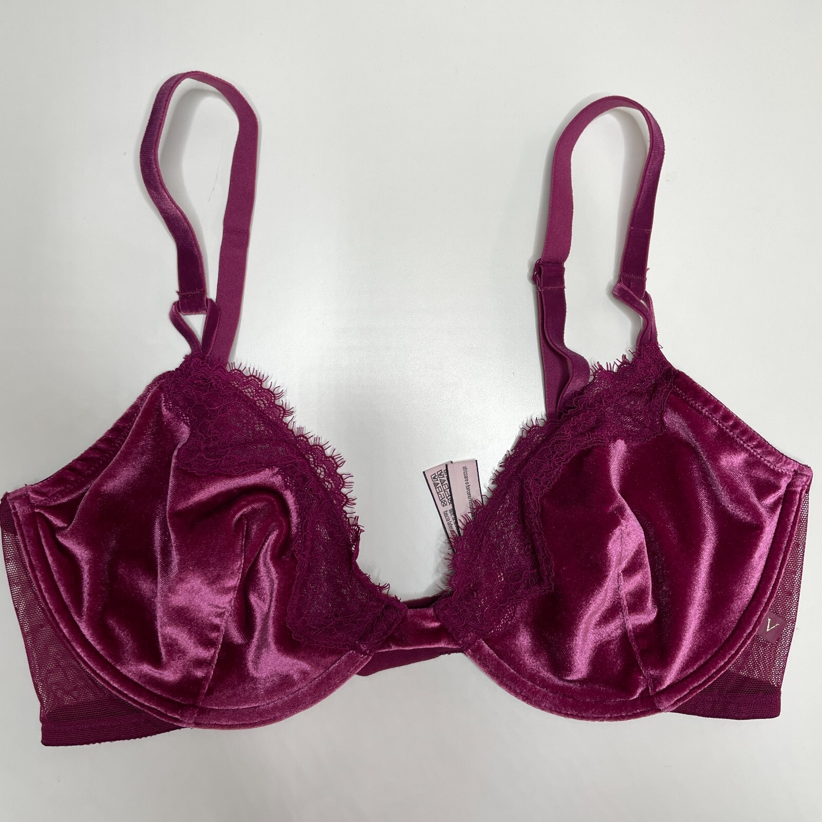 Victoria Secret Unlined Demi Bra 36D Plunge Underwire Velvet Cups ...